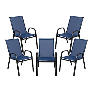 Flash Furniture 5 Pack Brazos Series Navy Outdoor Stack Chair with Flex Comfort Material and Metal Frame