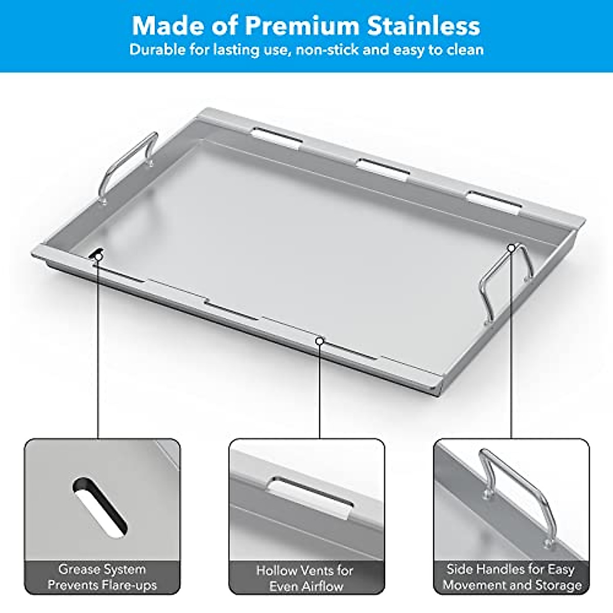Stanbroil Stainless Steel Griddle for Weber Spirit I, II & II LX 300 Series Gas Grills, Universal Grill Griddle Replacement Parts for Weber Spirit S-310 S-320 E-310 E-320