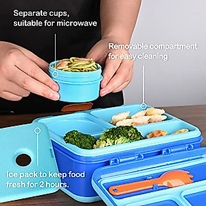 Genteen Premium Kids Lunch Box - Kids Chill Bento Box with 3 Compartments and Removable Ice Pack for Measl and Snacks,Toddler Lunch Box for Daycare,School,Leak-Proof,BPA-free,Dishwasher-Blue