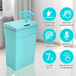 BLKMTY 13 Gallon Trash Can with Lid, Blue, Polypropylene, 13.0 Gallons, Touchless Trash Can, Automatic Garbage Bin, No Odor, Healthy Life