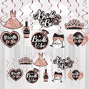 30Pcs Bachelorette Party Decorations Bride to Be Hanging Swirl, Rose Gold Bridal Shower Ceiling Whirls Party Supplies, Pink Hens Night Foil Swirls Wedding Engagement Hanging Décor for Women