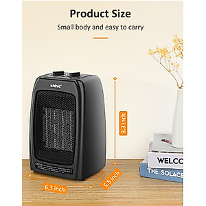 shinic Space Heater for Indoor Use, 1500W/900W Ceramic Space Heater, 1s Fast Heat, Overheat and Tipover Protection, Portable Electric Heater, Quiet Office Small Room Desk Heater, Black