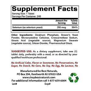 Best Naturals Selenium 200 mcg 240 Tablets - 3rd Party Lab Tested
