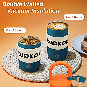 BJPKPK Insulated Stainless Steel Tumbler Cups 13oz Travel Coffee Mug With Lid And Handle,Dark Blue