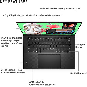 Dell Newest XPS 15 9510 Elite Laptop, 15.6" FHD+ 500 Nits Display, Intel i7-11800H, RTX 3050Ti, 32GB RAM, 1TB SSD, IR Webcam, Backlit Keyboard, Fingerprint Reader, WiFi 6, Thunderbolt 4, Win 11 Home