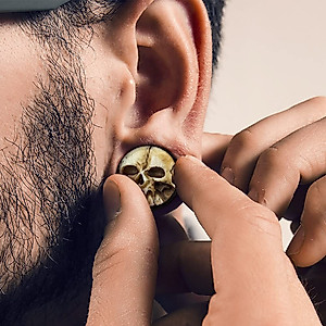 Pierced Owl 3D Skull Hand Carved Organic Buffalo Horn Double Flared Ear Plugs Gauges, Sold As Pair (16mm (5/8"))