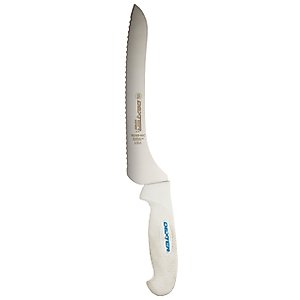 Dexter-Russell SofGrip SG163-9SC-PCP 9" White Scalloped Offset Sandwich Knife with Soft Rubber Grip Handle