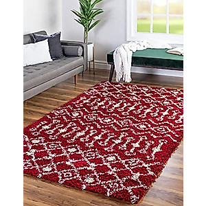 Unique Loom Moroccan Trellis Shag Collection Area Rug - Meknes (10' 8" x 14' Rectangle, Burgundy Red/Ivory)