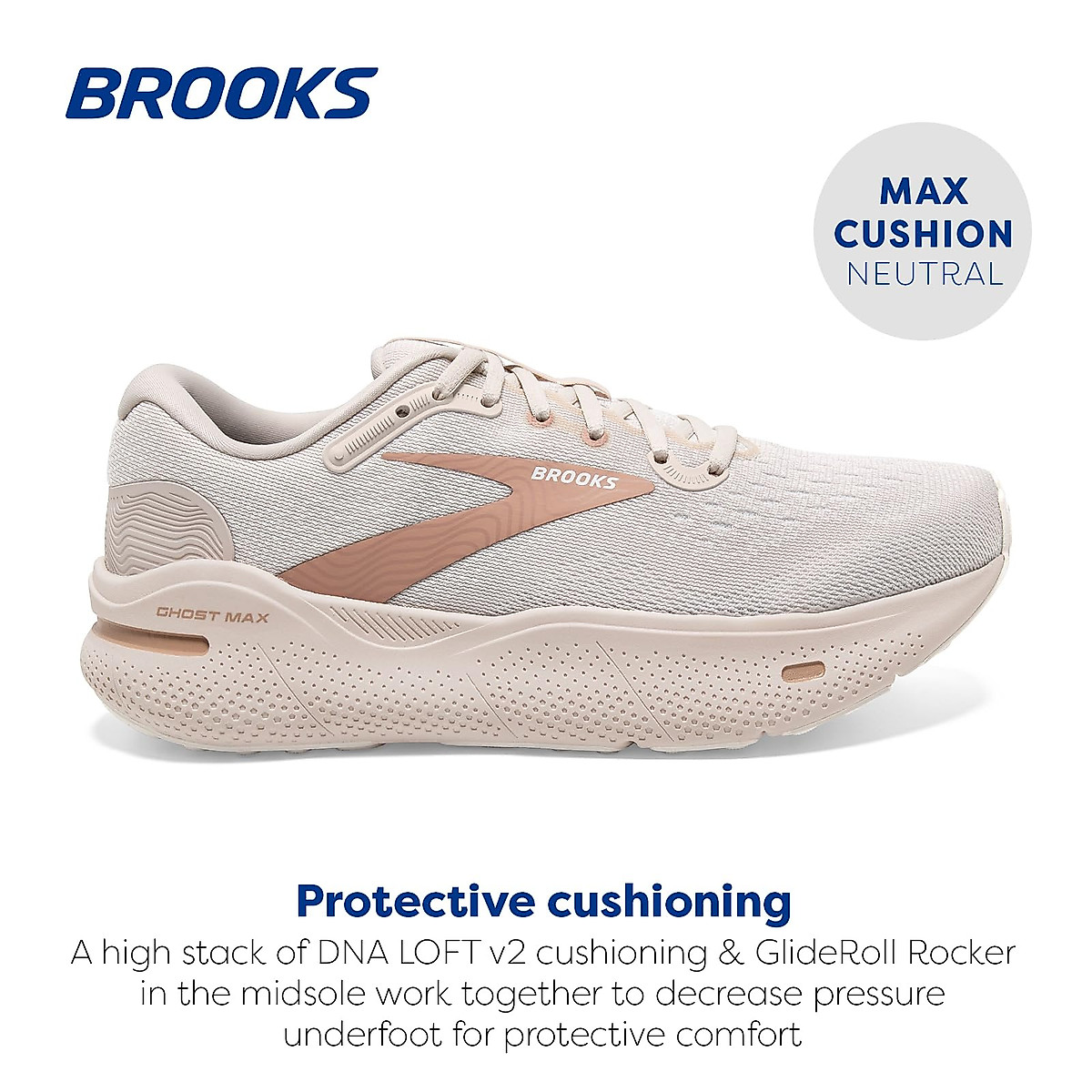 Brooks Women’s Ghost Max Cushion Neutral Running & Walking Shoe - Crystal Gray/White/Tuscany - 8.5 Medium