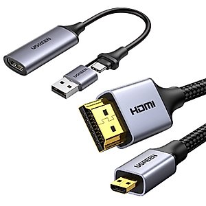 UGREEN 4K Micro HDMI to HDMI Cable 6.6FT Bundle with Video Capture Card 4K HDMI to USB-A/USB-C