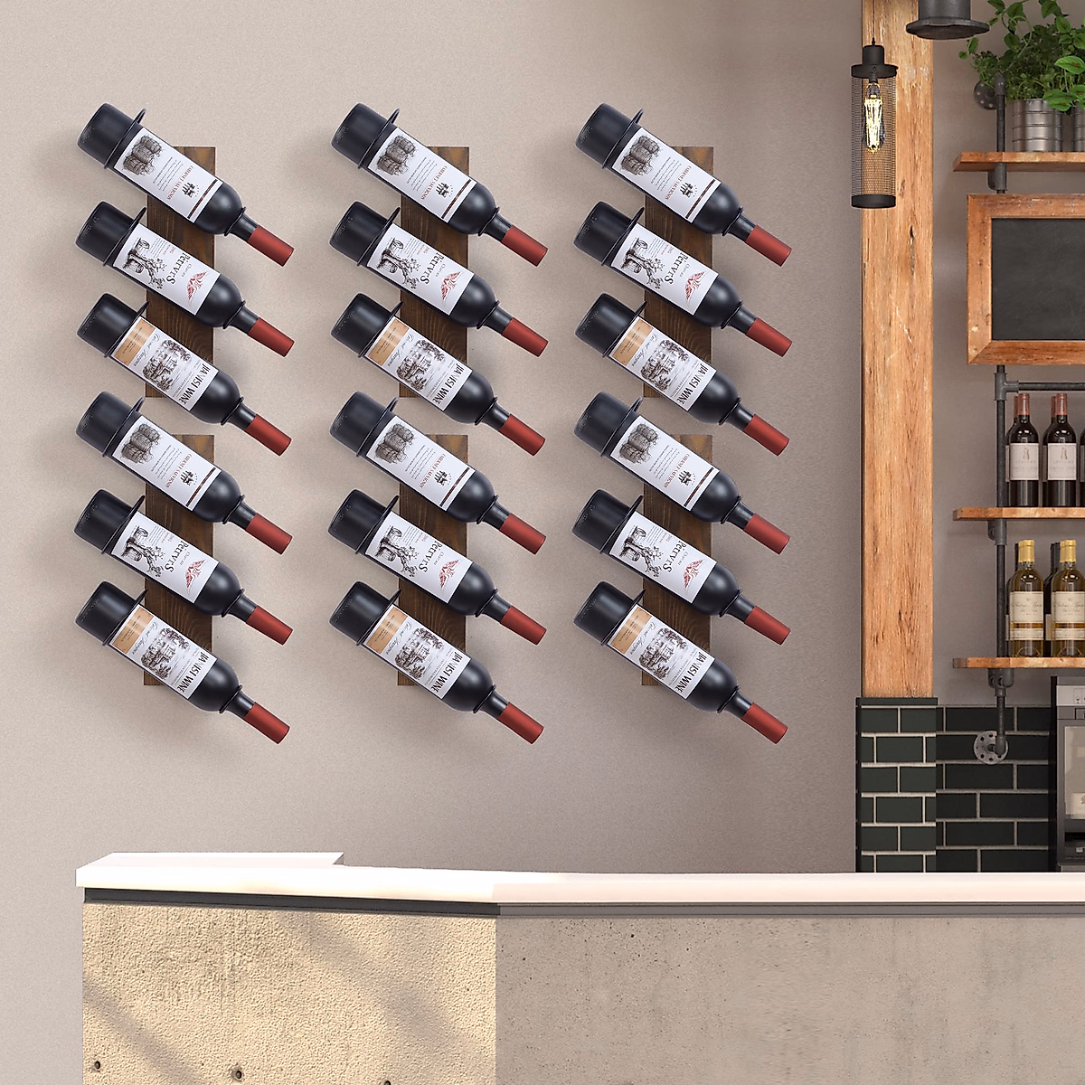 Taprion Wine Rack Wall Mounted, Wood Wall Wine Rack for 6 Wine Bottles, A Stylish and Space-Saving Wine Rack for Kitchen, Dining Room, Home Bar, Wine Cellar (6 Wine Bottles)