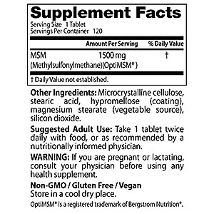 Doctor's Best MSM with OptiMSM, Non-GMO, Gluten Free, Joint Support, 1500 mg, 120 Tablets (DRB-00097)