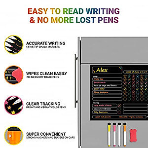 Magnetic Black Chore Chart 3pcs for Multiple Kids & Adults - 4 Fine Tip Chalk Markers - Dry Erase Black Boards - Reward Good Behavior for Toddlers & Responsibility for Teenagers - Organize The Family