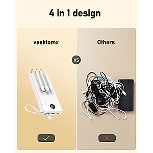 VEEKTOMX Portable Charger Built-in Cables, 20000mAh Power Bank for iPhone, USB C Fast Charge Battery Pack, Travel Essentials Backup Battery Bank, Compatible with iPhone 15/14, Samsung, Andriod, Etc