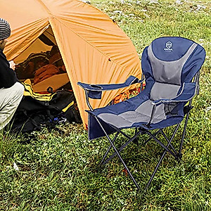 Coastrail Outdoor Reclining Camping Chair 3 Position Folding Lawn Chair for Adults Padded Comfort Camp Chair with Cup Holders, Head Bag and Side Pockets, Supports 350lbs, Blue&Grey
