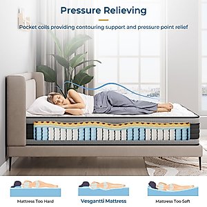 Vesgantti Cal King Mattress, 12 Inch Hybrid Cal King Size Mattress in a Box, Memory Foam and Individually Pocket Spring, Innerspring Mattress for Pressure Relief and Supportive, Medium Firm