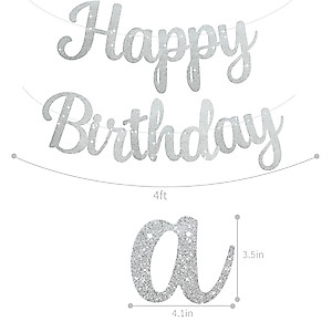 BEISHIDA Silver Happy Birthday Banner - NO DIY,10Feet,Pre-Strung-Glitter Happy Birthday Sign, Happy Birthday Garland,Happy Birthday Backdrop,Happy Birthday Decorations for Women