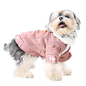Plemonet Pet Dog Clothes Dog Jacket Fleece Lining Extra Warm Coat Cat Jacket Dog Denim Jacket Dog Coat Puff Winter (Pink, Large)