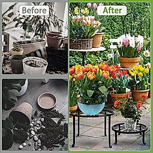 Metal Plant Stand 5 Pack Plant Stands for Indoor Outdoor Plants Multiple Heavy Duty Flower Pot Stand Holder Rustproof Iron Round Plant Shelf for Planter Outdoor Plant Stand for Patio & Garden Decor (Black)