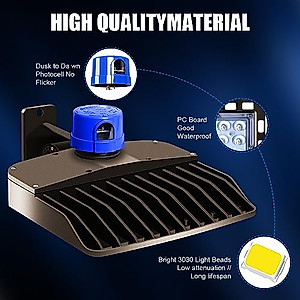 Juyace 150W led Parking lot Light Outdoor Street Area Lighting with Dusk to Dawn Photocell IP65 5000K Arm Mount 100-277V LED Shoe Box Commercial Lighting Adjustable Yard Security Light