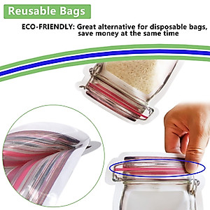 laffeya 12pcs Reusable Christmas Snack Candy Bag Mason Jar Bags, Food Storage Bags, Portable Plastic Mason Jar Bags, Zipper Sealed Bags Fresh Bags Leakproof Food Saver Bags