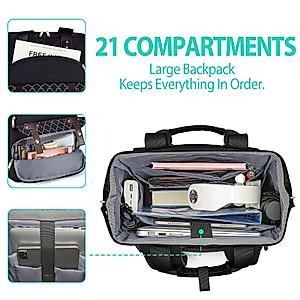 Kuosdaz Laptop Backpack for Women Men, 17.3 Inch School Backpacks with USB Charging Port, Wide Open Large Backpack, Casual Daypacks for Travel College, Black