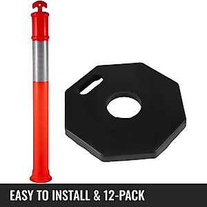 VEVOR 12Pack Traffic Delineator Posts 44 Inch Height, Channelizer Cones Post Kit 10 inch Reflective Band, Delineators Post with Rubber Base 16 inch for Construction Sites, Facility Management etc