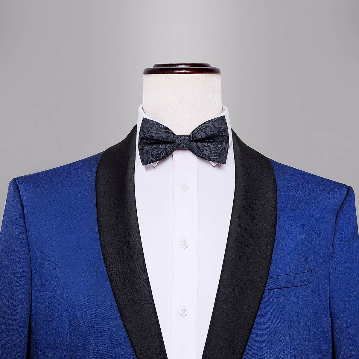 Barry.Wang Men Bow Tie Set Paisley Black Silk Pre-Tied Bowtie Pocket Square Cufflinks Formal Wedding Prom Party Tuxedo