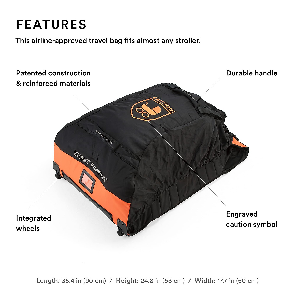 Stokke PramPack, Black & Orange - Protects Your Stroller While You Travel - Lightweight - Rolls Up for Easy Storage - Fits Most Strollers on the Market