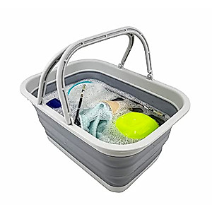 SAMMART 12L (3.17Gallon) Set of 2 Collapsible Tub with Handle - Portable Outdoor Picnic Basket/Crater - Foldable Shopping Bag - Space Saving Storage Container (Grey)