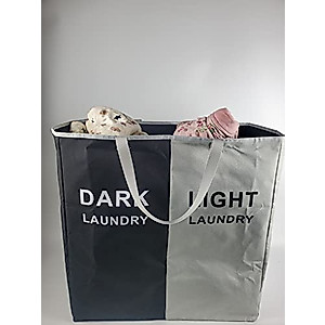 130l Laundry Basket Clothes Hamper Organizer Sorter Foldable Dark & Light Storage Basket Waterproof Durable (26x 16x 24") Washing Dirty Cloth Bag for Bathroom Bedroom Garage (2 Sections)