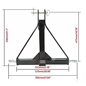 MAGQOO 3 Point 2 Inches Receiver Trailer Hitch Category 1 Tractor Tow Drawbar Adapter Compatible with BX Kubota John Deere LM25H WLM Tractor NorTrac Kioti Yanmar (Black)
