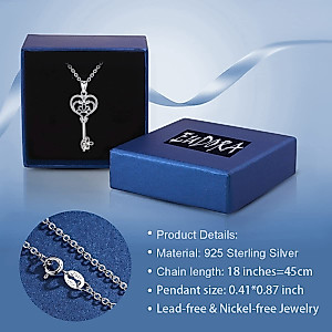 EUDORA Sterling Silver Necklace V&A Bless Key of Happiness Pendant 18 inch, Gift to Friends Women