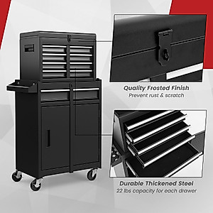 ERGOMASTER Tool Chest Heavy Duty Rolling Tool Box with Cabinet 5-Drawer for Lockable & Removable Cabinet for Garage and Workshop - Black