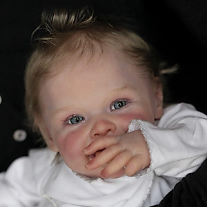 ROSHUAN Smiling Realistic Reborn Baby Dolls Girl Boy Harper with Mouth Open 20 Inch Real Life Baby Dolls Rooted Hair Vinyl Cloth Body Weighted Realistic Newborn Baby Doll That Look Real for Kids Gift