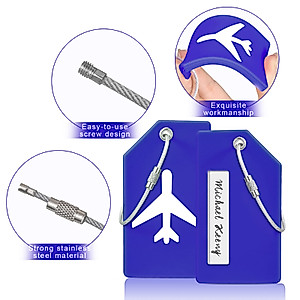 Zonon Luggage Tags, 8 Pieces Silicone Travel Luggage Name Tags with Privacy Cover and Stainless Steel Loops(Blue)