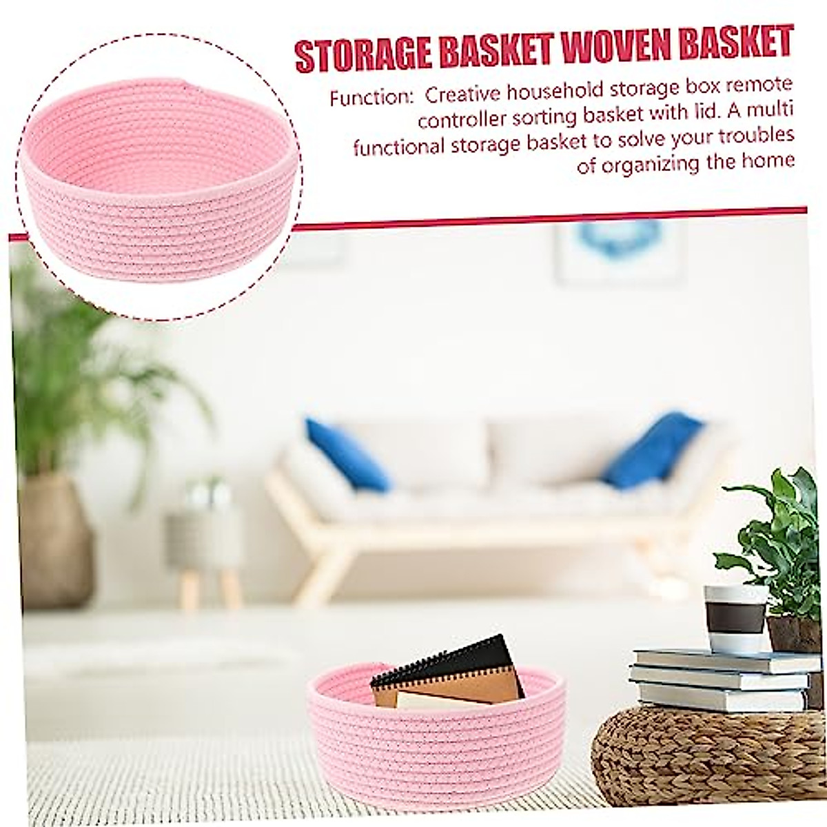 Toyvian Storage Basket Woven Basket Round Storage Bin Closet Storage Bins Woven Rope Basket Rattan Trash Can Decorative Trash Can Cotton Thread Storage Basket Cotton Rope Office Mini Thing