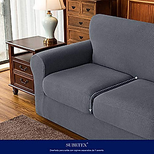 SUBRTEX 3 Piece Sofa Cover High Stretch Couch Slipcover for 2 Cushion Soft Sofa Slipcover Loveseat Cover Jacquard Fabric Furniture Covers with Elastic Bottom Machine Washable(Gray,Loveseat)