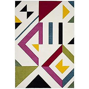 SAFAVIEH Hollywood Collection 5'3" x 7'6" Ivory / Rose HLW700A Mid-Century Modern Non-Shedding Living Room Bedroom Dining Home Office Area Rug