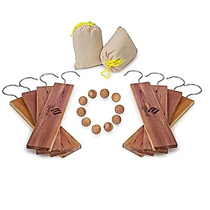 American Cedar Hang Ups, Cedar Blocks for Clothes Storage 10 Large Cedar Hangers & Cedar Balls, 2 Cedar Sachet, Cedar Planks with 100% Natural Fragrance Clothes Moth Protection & Moth Repellent