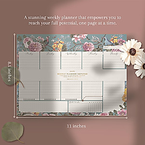 Peachly Weekly Tear Off Planner Pad - 52 Pages Desk Notepad with To Do List, Water Tracker and Habit Tracker 8.5 x 11 inches - Peony