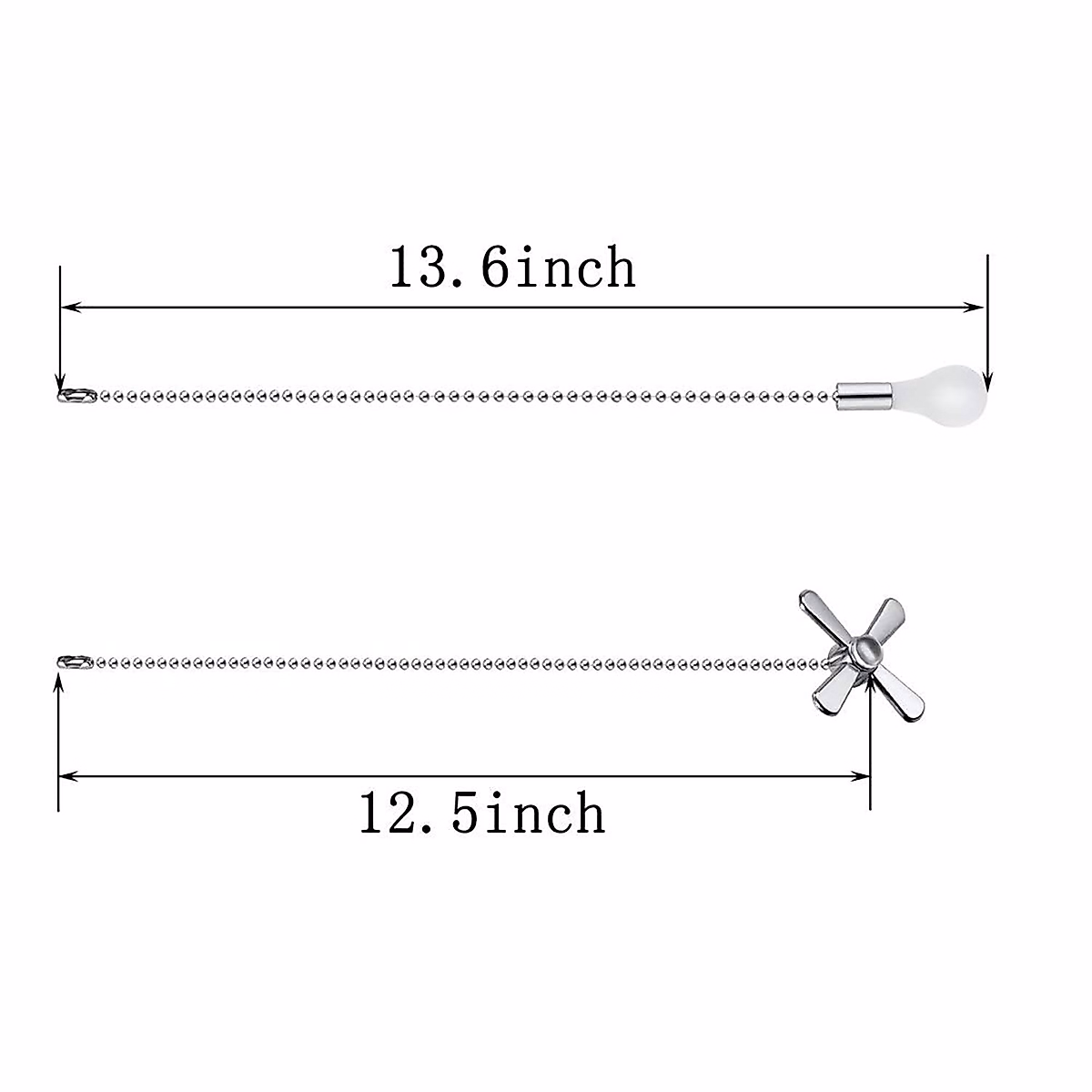 Ceiling Fan Pull Chain, 2pcs 3mm Diameter Beaded Ball , 13.6 Inches Fan Pulls Set with Connector（Nickel ）