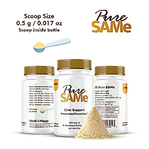 MedsMeHappy Pure SAM-e 200 mg Liver Support for Dogs, Chicken Flavored 30g 1oz Powder, Scoop Inside