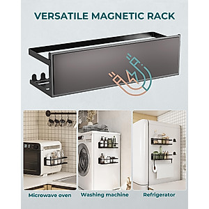 OROPY 4 Pack Magnetic Spice Racks with Paper Towel Holder, Metal Kitchen Spice Organizer Shelf for Refrigerator，Strong Magnetic Fridge Shelf with Hooks