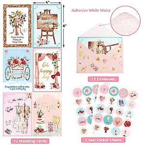 12 Pcs Wedding Cards for The Bride and Groom Gold Foil Wishes Inside Bridal Shower Cards with Envelopes Congratulations Engagement