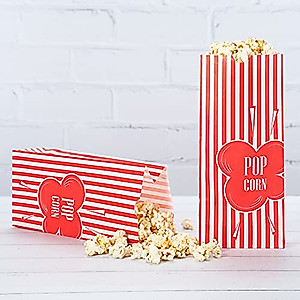 Restaurantware Bag Tek 1 Ounce Popcorn Bags, 100 Disposable Paper Popcorn Bags - Greaseproof, Striped, Red Paper Concession Popcorn Bags, For Movie Nights, Theaters, Carnivals, & More