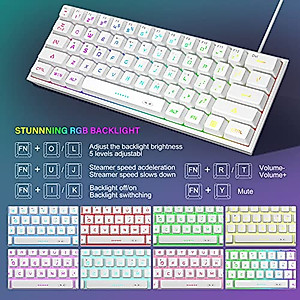 MageGee Mini 60% Gaming Keyboard, Upgrade RGB Backlit 61 Key Ultra-Compact Keyboard, TS91 Ergonomic Waterproof Mechanical Feeling Office Computer Keyboard for PC, MAC, PS4, Xbox ONE Gamer(White)
