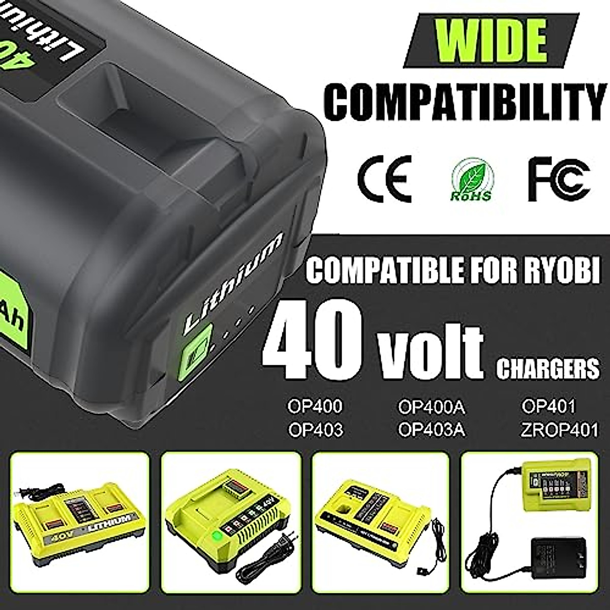 JYJZPB 6.0Ah 40V Battery for Ryobi 40V Battery Replacement OP4040 OP4026 OP4030 OP4050 OP4060A Compatible for Ryobi 40 Volt Cordless Tool Lithium ion Battery Packs