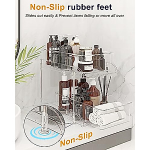 MHHA 2 Tier Clear Under Bathroom Sink Organizers and Storage, Medicine Cabinet Organizer with Dividers,Pull Out Kitchen Pantry Shelf Cupboard Closet Vanity Organization Bins