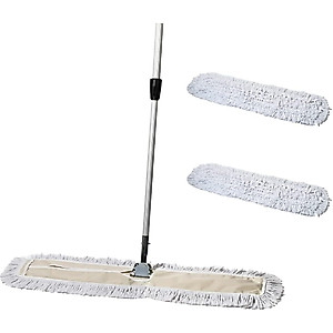 Commercial Dust Mop & Floor Sweeper Bundle, 36 in. Dust Mop for Hardwood Floors, Reusable Dust Mop Head, Extendable Mop Handle, Industrial Dry Mop for Floor Cleaning - 1 Mop Set and 2 Mop Refills